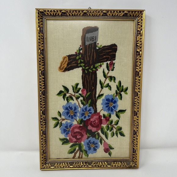 Handmade | Accents | Vintage Handmade Embroidered Cross Stitch Cross ...